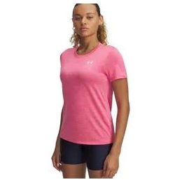 Trainingsshirt Under Armour "TECH SSC- TWIST", Damen, Gr. L, wei&szlig; (super pink,, wei&szlig;), Obermaterial: 100% Polyester, normal, Rundhals, Shirts, Kurzarm-Design, normale Schnittform, Rundhalsausschnitt