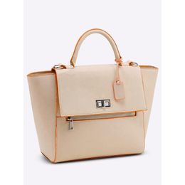 Henkeltasche Heine, Damen, Gr. B/H/T: 42cm x 28cm x 11cm, beige, Polyurethan, unifarben, Taschen Henkeltasche