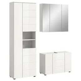 Badm&ouml;bel-Set Welltime "Biel, H&ouml;he 190 cm, Hochschrank, Unterschrank, Spiegelschrank", wei&szlig; (wei&szlig; melamin), B:157cm H:190cm T:34cm, Kastenm&ouml;bel-Sets, Badm&ouml;bel-Set, Bad Set, modernes Design, Hochschrank, Unterschrank, Spiegel