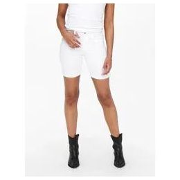 Jeansshorts Only "ONLRAIN LIFE MID LONG DNM SHORTS NOOS", Damen, Gr. XS (34), N-Gr, wei&szlig;, Denim/Jeans, Obermaterial: 53% Viskose, 29% Baumwolle, 17% Polyester, 1% Elasthan, unifarben, eng kniefrei, Jeans Jeansshorts