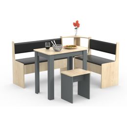Essgruppe Vcm "Eckbankgruppe Sitzgruppe Esal Mini", braun (anthrazit, honig, eiche), B:153cm T:123cm, Obermaterial: 100% Holz Wood., Sitzm&ouml;bel-Sets, Essgruppe