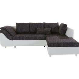Ecksofa Collection AB "Sally L-Form", schwarz-wei&szlig; (wei&szlig;, schwarz, wei&szlig;), B:256cm H:87cm T:165cm, Microfaser PRIMABELLE (100% Polyester) / Struktur (80% Polyester, 20% Acryl);Struktur (80% Polyester, 20% Acryl);Kunstleder SOFTLUX / Struktur (80% Polyester, 20% Acryl);Microfaser PRIMABELLE (100% Polyester) / Cord (100% Polyester), Sofas, Ecksofa, mit und ohne Bettfunktion, inklusive loser R&uuml;cken- u
