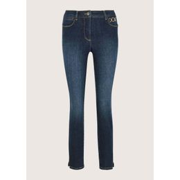 Madeleine Mode Regular-fit-Jeans MADELEINE "Jeans Slim-Fit Jeans mit Kettendetail", Damen, Gr. 19, N + K Gr, blau (dunkelblau), Obermaterial: 93% Baumwolle CO. 5% Polyester PES. 2% Elasthan EL., Jeans Regular-fit-Jeans