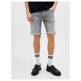 Jack & Jones Shorts JACK & JONES "JJIRICK JJICON I.K. SHORTS GE 063 SN", Herren, Gr. XS, N-Gr, grau (grau denim), Web, Obermaterial: 76% Baumwolle, 22% Polyester, 2% Elasthan, unifarben, regular fit kniefrei, Hosen Shorts, im Five-Pocket Style