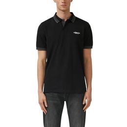 Poloshirt s.Oliver, Herren, Gr. L, schwarz, Piqu&eacute;, Obermaterial: 95% Baumwolle, 5% Elasthan, bedruckt, kontrastfarbene Details, regular fit normal, ohne Ausschnitt, gerader Abschluss kontrastfarben, Shirts Poloshirt, mit Logo Schriftzug