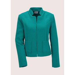Madeleine Mode Jackenblazer MADELEINE "Kurzblazer Stilvoller Businessblazer mit Stehkragen", Damen, Gr. 42, blau (petrol), Obermaterial: 70% Polyester PES. 27% Viskose CV. 3% Elasthan EL., Modern, Blazer Jackenblazer, Struckturjersey