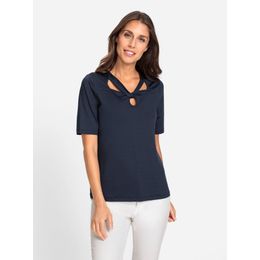 T-Shirt Heine "Shirt", Damen, Gr. 46, blau (marine), 90% Polyamid, 10% Elasthan, unifarben, V-Ausschnitt, Shirts T-Shirt