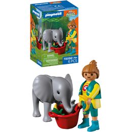 Konstruktions-Spielset Playmobil "Zoo: Elefantenbaby und Pflegerin (72092), Animals & Friends", bunt, Spielbausteine, Kinder, Kunststoff, Konstruktions-Spielset, Made in Europe