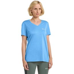 V-Shirt Jack Wolfskin "CROSSTRAIL T WOMEN", Damen, Gr. XS, blau (mid, blau), Oberstoff 100% POLYESTER, Shirts V-Shirt