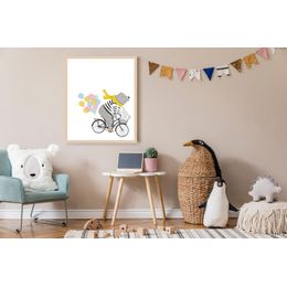 L&uuml;ttenh&uuml;tt Bild mit Rahmen L&Uuml;TTENH&Uuml;TT "oder Poster, B&auml;r mit Hase auf Fahrrad", bunt (farbe rahmen: beige, farbe bild(er): bunt), B:50cm H:70cm T:0,7cm, Holz, Plexiglas, Bilder, Bild mit Rahmen, HD Premium Druck