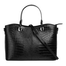 Henkeltasche CLUTY, Damen, Gr. B/H/T: 32cm x 22cm x 11cm onesize, schwarz, Leder, Reptilienpr&auml;gung, Taschen, echt Leder, Made in Italy