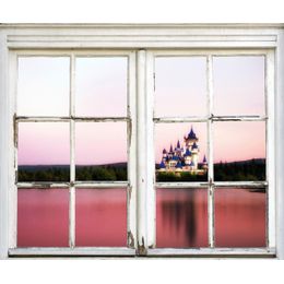 Wandsticker queence "Schloss am Meer", rot, B:40cm H:60cm T:0,1cm, Wandtattoos, Wandsticker, Wandsticker, Wandbild, selbstklebend, Schloss, Meer, Wasser