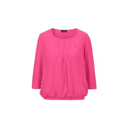 Kurzarmbluse GOLDNER "Chiffon-Shirt mit 3/4-Arm, Rundhals", Damen, Gr. 42, rosa (pink), Obermaterial: 95% Viskose CV. 5% Elasthan EL., Casual, Sonstiges, Blusen Kurzarmbluse, keine/nicht relevant