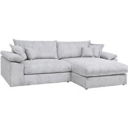 Ecksofa Home Affaire "Soft&Cosy XXL L-Form, B: 303 cm - OTTO. Verl&auml;ssliche Qualit&auml;t.", grau (hellgrau), B:303cm T:187cm, 100% Polyester, Sofas, Ecksofa, Mega-Sofa, Cord oder Chenille-Struktur, mit Federkern & 4 Zierkissen
