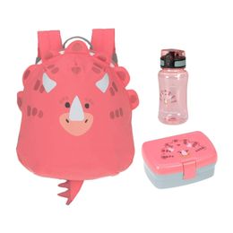 L&auml;ssig Rucksack L&Auml;SSIG "Kinderrucksack mit Brotdose & Trinkflasche About Friends", Jungen, Gr. B/H/T: 9,5cm x 24cm x 20cm, pink (dino rosa), Obermaterial: 100% Kunststoff plastic., Rucks&auml;cke Rucksack