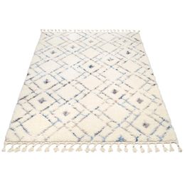 Hochflor-Teppich "BOHO", beige (creme, blau), B:80cm H:12mm L:150cm, Polyester, Polypropylen (PP), Gallery M BRANDED BY MUSTERRING, Teppiche, Hochflor-Teppich
