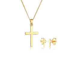 Ohrring und Ketten Set Elli "Schmuckset Kreuz Kette Ohrstecker 925 Silber" Gr. 45, gold, Schmuck_Sets, Damen, Blacklist, Silber 925 (Sterlingsilber), Ohrring und Ketten Set