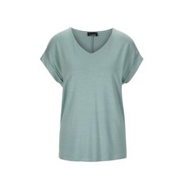 Kurzarmshirt GOLDNER "Uni leichtes Shirt Viertelarm", Damen, Gr. 50, gr&uuml;n (graugr&uuml;n), Obermaterial: 94% Viskose CV. 6% Elasthan EL., Basic, figurumspielend, mit Aufschlag, Shirts Kurzarmshirt, kleiner Aufschlag am Armabschluss