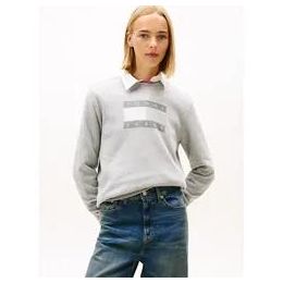 Tommy Hilfiger Sweatshirt TOMMY JEANS "TJW REG TJ FLAG CREW", Damen, Gr. XL (42), tonal mid grau htr, Sweatware, Obermaterial: 100% Baumwolle, meliert, regular fit, Rundhals, Rippb&uuml;ndchen, Sweatshirts Sweatshirt