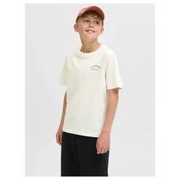 Jack & Jones T-Shirt JACK & JONES JUNIOR "JJEBRANDES BACKP RELAXED TEE SS SN JNR", Jungen, Gr. 128, wei&szlig; (antique wei&szlig;), Single Jersey, Obermaterial: 100% Baumwolle, bedruckt, relaxed fit normal, Rundhals, Shirts T-Shirt