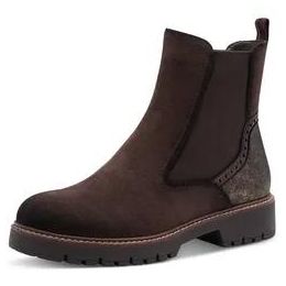 Chelseaboots Tamaris, Damen, Gr. 36, mokka, Leder, Lederimitat, Textil, Schuhe Chelseaboots, Blockabsatz, Stiefelette mit Kontrast-Rahmennaht