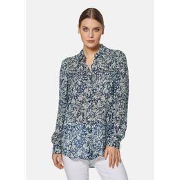 Madeleine Mode Hemdbluse MADELEINE "Bluse Hemdbluse mit trendstarkem Unikat-Print", Damen, Gr. 38, blau (marine, wei&szlig;), Obermaterial: 100% Viskose CV., Modern, normal, Blusen Hemdbluse