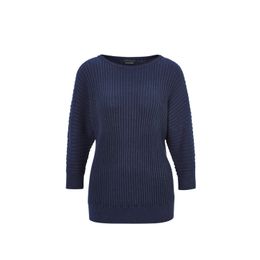 Rundhalspullover GOLDNER "Baumwollmix mit Fledermaus&auml;rmeln und Rippstruktur", Damen, Gr. 52/54, blau (marine), Obermaterial: 55% Baumwolle CO. 45% Viskose CV., figurumspielend, Rippe, Pullover Rundhalspullover, keine/nicht relevant