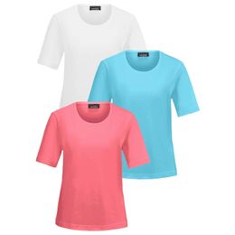 Kurzarmshirt GOLDNER "T-Shirt im 3er-Pack", Damen, Gr. 42, wei&szlig; (wei&szlig;, eisblau, dahlie), Obermaterial: 95% Baumwolle CO. 5% Elasthan EL., gerade, elastischer Saum, Shirts Kurzarmshirt, keine/nicht relevant