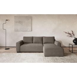 Ecksofa COTTA "Giro L-Form, Recamiere, Breite 252 cm", taupe, B:252cm H:86cm T:170cm, Sofas, Ecksofa, wahlweise mit Bettkasten und Trendbezug CORD