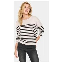 Strickpullover SAINT TROPEZ "MilaSZ R-neck Stripe", Damen, Gr. XL, beige (gray morn mila stripe), Feinstrick, Obermaterial: 80% Viskose, 20% Polyacryl, gestreift, bequem normal, Rundhals, Pullover Strickpullover, Oversize Fit, Feinstrick, Viskosemischung