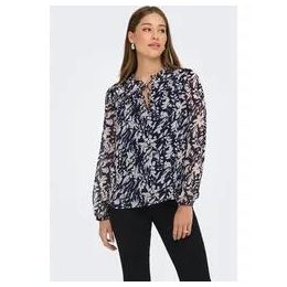 Chiffonbluse Only "ONLDITSY L/S BLOUSE WVN", Damen, Gr. M, blau (night sky hema flower pumic), Chiffon, Obermaterial: 100% Polyester, bedruckt, normal, mit Gummizug, Blusen Chiffonbluse, Kunstfaser, regular fit