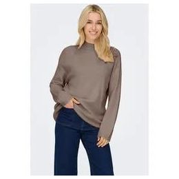 Strickpullover Only "ONLKATIA LS RIB HIGHNECK CC KNT", Damen, Gr. L, fungi detail:melange, Strick, Obermaterial: 50% Viskose, 27% Nylon, 23% Polyester, meliert, regular fit, Pullover Strickpullover