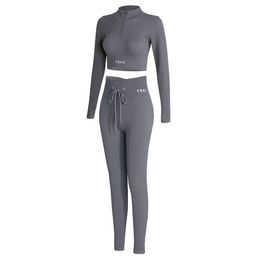 Sportanzug YEAZ "Set RUNWAY", Damen, Gr. L, grau, Obermaterial: 87% Nylon NY. 13% Elasthan EL., Sportanz&uuml;ge Sportanzug