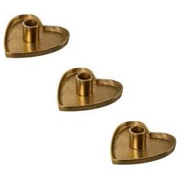 Kerzenhalter CREATIV DECO, gold (goldfarben), B:13cm H:4cm T:13cm, Aluminium, Kerzenhalter, Kerzenhalter, in eleganter Herzform, 3er Set