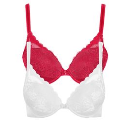 Push-up-BH LISCA "2er Pack Push up BH Evelyn", Damen, Gr. 75, Cup C, bunt (rot, wei&szlig;), Spitze, Obermaterial: 82% Polyamid PA. 18% Elasthan EL., BHs Push-up-BH