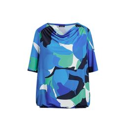 Kurzarmshirt GOLDNER "Kurzgr&ouml;&szlig;e Halbarmshirt mit Print", Damen, Gr. 19, blau (blau, gr&uuml;n, gemustert), Obermaterial: 95% Polyester PES. 5% Elasthan EL., gerade, Gerade, Shirts Kurzarmshirt, Gummibund