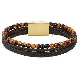 Lederarmband BOSS "SPHERE MIXED", gelbgoldfarben, braun, braun, Armb&auml;nder, Damen, 19cm, Edelstahl Leder, Edelstahl, Leder, Lederarmband, mit Onyx oder Tigerauge