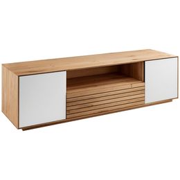 Linea Natura Lowboard Riva, Wei&szlig;, Wildeiche, Holz, Glas, Wildeiche, massiv, 2 F&auml;cher, 1 Schublade(n) Schubladen, 158x44x45 cm, Typenauswahl, Beim&ouml;bel erh&auml;ltlich, stehend, Wohnzimmer, Wohnw&auml;nde, Lowboards, Lowboards stehend