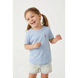 T-Shirt KIDS Only "KMGVEGA LIFE SS REG EMB TEE BOX JRS NOOS", M&auml;dchen, Gr. 104, soft chambray print:emb. flower, Jersey, Obermaterial: 100% Baumwolle, normal, Rundhals, Shirts T-Shirt