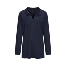 Langarmshirt GOLDNER "Halbarm Blusenshirt mit Hemdkragen", Damen, Gr. 52, blau (marine), Obermaterial: 95% Viskose CV. 5% Elasthan EL., Modisch, Shirts Langarmshirt, Biesen