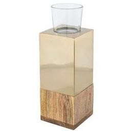 Teelichthalter CREATIV HOME "Kerzenhalter Tower", beige (champagnerfarben), B:8cm H:23cm T:8cm, Edelstahl, Glas, Massivholz, Kerzenhalter, Teelichthalter, aus Holz, Edelstahl und Glas