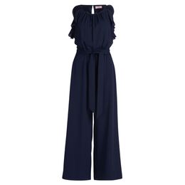 Jumpsuit Vera Mont "Jumpsuit mit Volant", Damen, Gr. 38, EURO, blau (night sky), Obermaterial: 95% Polyester Pol. recyc.. 5% Elasthan EL., Overalls Jumpsuit