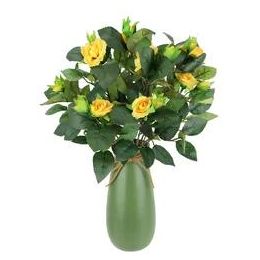 Kunstblume I.GE.A. "K&uuml;nstlicher Rosenbusch in Vase", gelb, B:26cm H:38cm L:24cm, Polyester, Kunstpflanzen, Rosenstrau&szlig; Strau&szlig; Bouquet Seidenblumen Blumenstrau&szlig; Wildrosen
