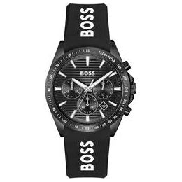 Chronograph BOSS "STRIKE CHRONO", schwarz, schwarz, Armbanduhren, Damen, Chronograph, Quarzuhr, Armbanduhr, Herrenuhr, Silikonarmband, analog, Tag