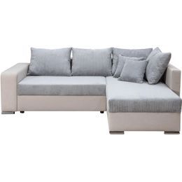 Ecksofa Collection AB "John L-Form", grau (hellgrau), B:226cm H:80cm T:160cm, 100%Polyester, Sofas, Ecksofa, Regalarmlehne,Bettfunktion,Bettkasten,Ottomane beiseitig montierbar