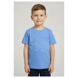 T-Shirt Tom Tailor, Jungen, Gr. 92/98, blau (soft mid blau), Jersey, Obermaterial: 100% Baumwolle, bedruckt, regular fit taillenbedeckt, Rundhals, gerader Abschluss, Shirts T-Shirt, mit in der Nacht leuchtendem Dino-Print