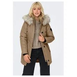 Parka Only "ONLIRIS FUR WINTER PARKA LIFE CC OTW", Damen, Gr. S, beige (tigers eye detail:nature fur), Web, Obermaterial: 100% Polyester, unifarben, regular fit taillenbedeckt, hoch geschlossener Ausschnitt, B&uuml;ndchen, Jacken Parka, Kunstfaser