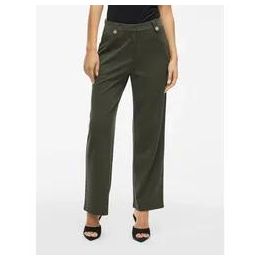 Anzughose Vila "VICLUA HW WIDE BUTTON PANTS- NOOS", Damen, Gr. L (40), N-Gr, gold (deep depths detail:gold button), Web, Obermaterial: 95% Polyester, 5% Elasthan, unifarben, relaxed fit normal, Hosen Anzughose