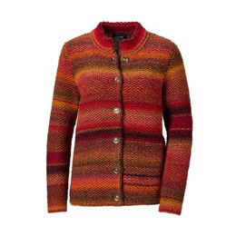 Strickjacke GOLDNER "Multicolor Woll-Jacke mit Stehkragen", Damen, Gr. 48, orange (rot, orange, gemustert), Obermaterial: 53% Schurwolle WV. 47% Polyacryl PAN., Sonstiges, Strickjacken Strickjacke, Multicolor-Ringeloptik