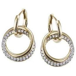 Paar Creolen Firetti "Schmuck Geschenk Silber 925 Ohrschmuck Ohrringe Bicolor", gelbgoldfarben, silberfarben, kristallwei&szlig;, kristallwei&szlig;, Ohrringe, Damen, 14,1mm, Silber 925 (Sterlingsilber), mit Zirkonia (synth.)